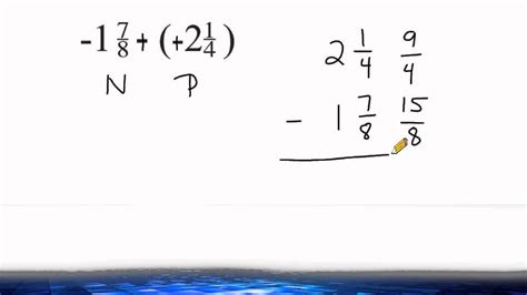 subtracting negative and positive mixed numbers youtube