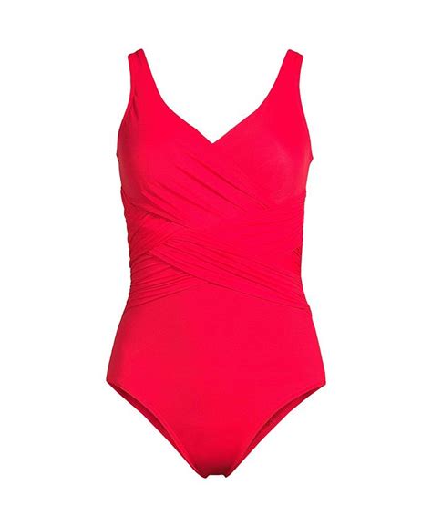 Lands End Womens Plus Size Slendersuit Tummy Control Chlorine Resistant V Neck Wrap One Piece