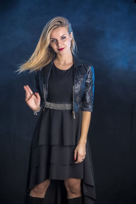 Beautiful Blonde Woman In Black Jacket Stock Image Image Of