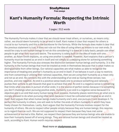 Kant S Humanity Formula Respecting The Intrinsic Worth Free Essay Example
