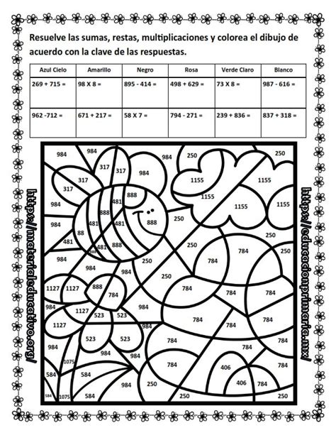 Suma Resta Multiplica Colorea Y Descubre El Dibujo De La Primavera
