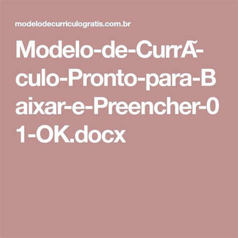 Modelo De Curr Culo Simples Como Fazer Exemplos Para Baixar Riset