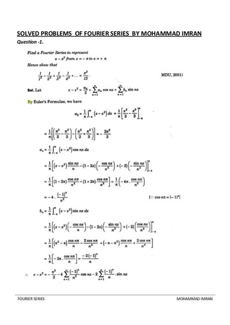 solved numerical problems of fourier series