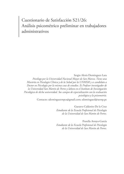 Pdf Cuestionario De Satisfacci N S An Lisis Psicom Trico