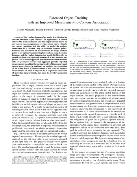 pdf extended object tracking with an improved measurement to contour association