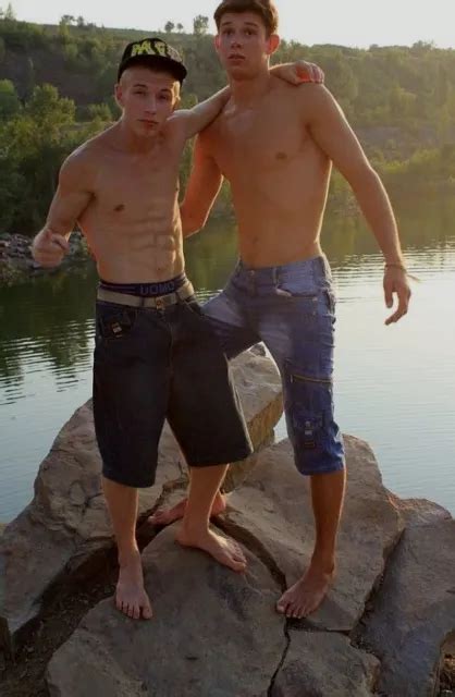 Shirtless Male Beefcake Bare Foot Hunks Holding Hands Abs Show Photo
