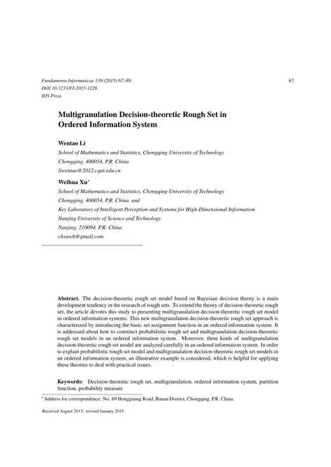pdf multigranulation decision theoretic rough set in ordered information system