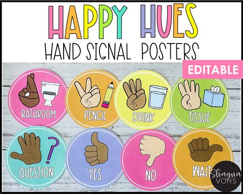 Hand Signal Classroom Hand Signal Posters Bright Hand Signal Etsy