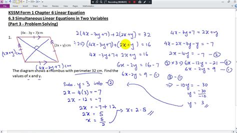kssm form 1 simultaneous linear equations part 3 problem solving youtube