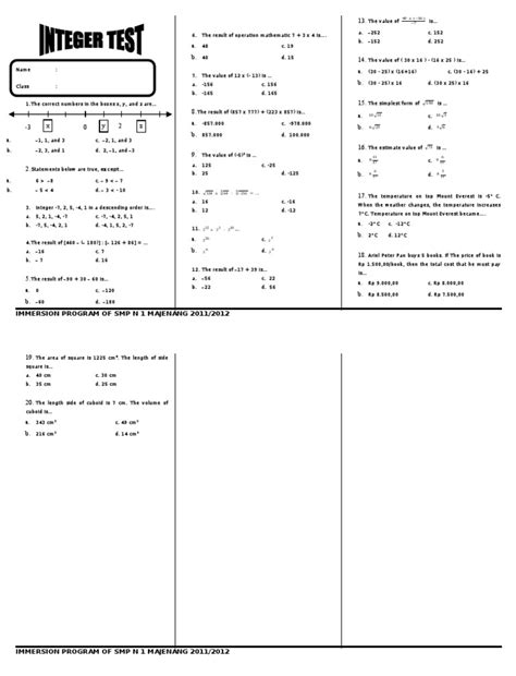 integer test pdf economics teaching mathematics