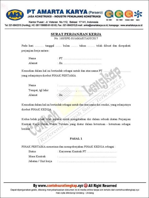 Contoh Surat Perjanjian Kontrak Kerja Proyek Pembangunan Surat