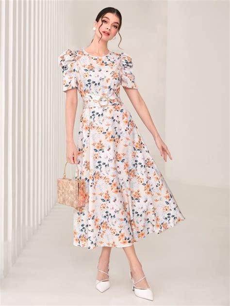 Shein Modely Floral Print Puff Sleeve Dress Shein Uk