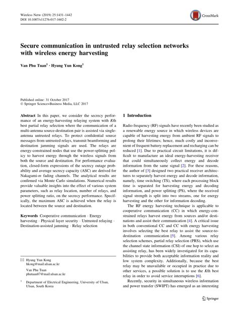 pdf secure communication in untrusted relay selection networks with wireless energy harvesting