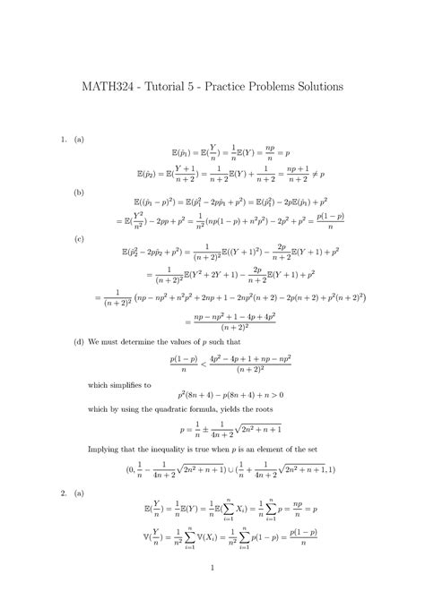 tutorial 5 solutions math324 tutorial 5 practice problems solutions a e ˆp 1 e y n