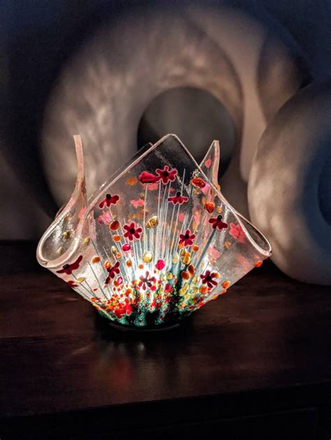 Handcrafted Fused Glass Art Tealight Holders Vases Etsy Uk