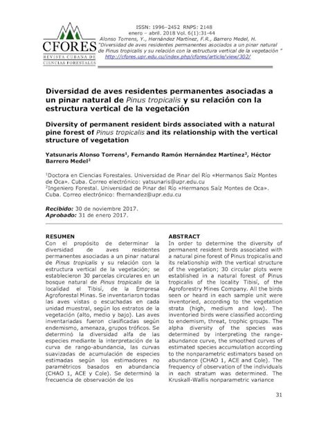 PDF Diversidad De Aves Residentes Permanentes Asociadas A Un Curva