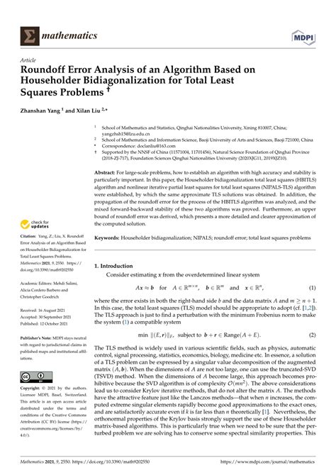 pdf roundoff error analysis of an algorithm based on householder bidiagonalization for total