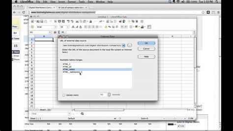 how to extract tabular data from a web page into libreoffice using link to external data youtube