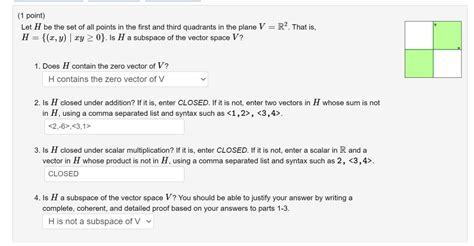 solved let h be the set of all points in the first and third
