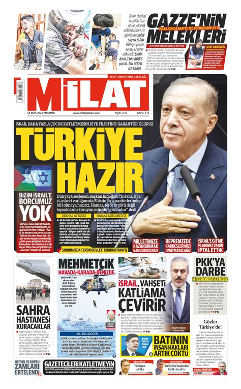 Milat Gazetesi 26 Ekim 2023 Perşembe Günü Manşeti