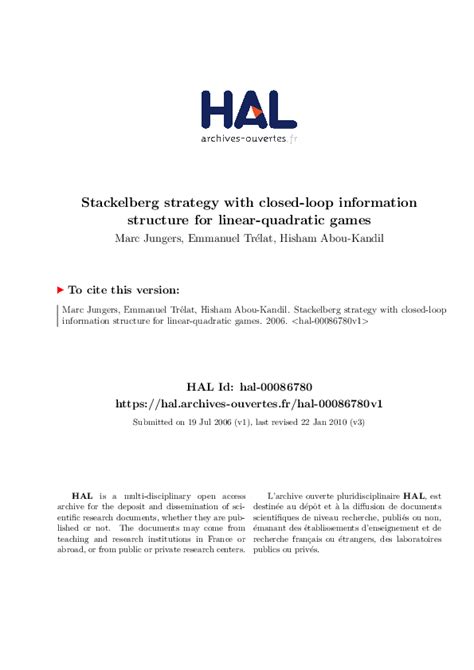 pdf stackelberg strategy with closed loop information structure for linear quadratic games