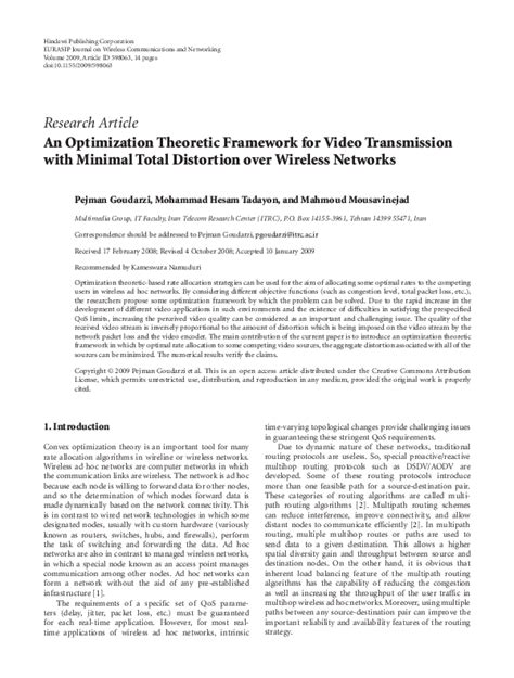 pdf an optimization theoretic framework for video transmission with minimal total distortion