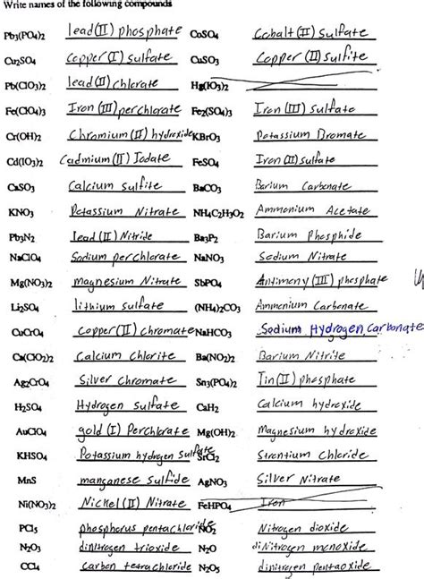 Covalent Compounds Worksheets Formula Writing And Naming Answers