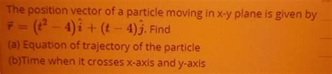 the position vector of a particle moving in x−y plane is given by r t2−4