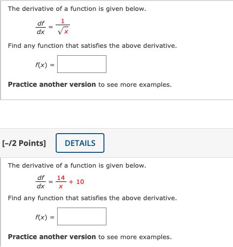 solved the derivative of a function is given below df dx