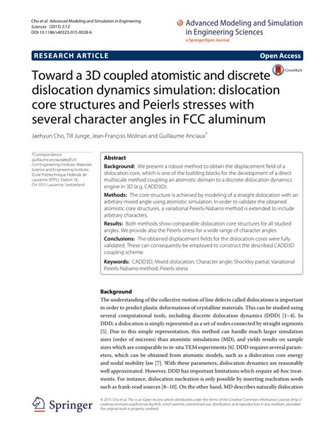 pdf toward a 3d coupled atomistic and discrete dislocation dynamics simulation dislocation