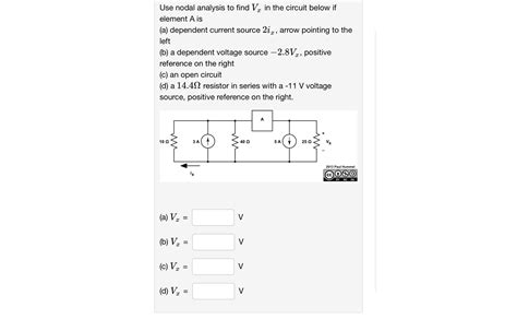 solved use nodal analysis to find vx ﻿in the circuit below