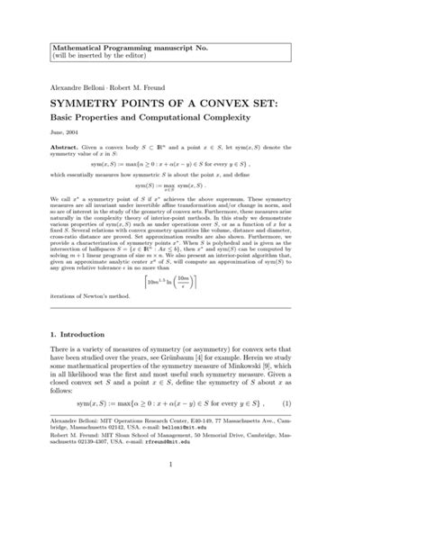 symmetry points of a convex set basic properties and computational complexity