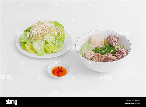 Bun Moc Rice Noodle Soup With Pork Ball Vietnamese Food Isolated On