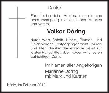 Traueranzeigen von Volker Döring Trauer HNA de