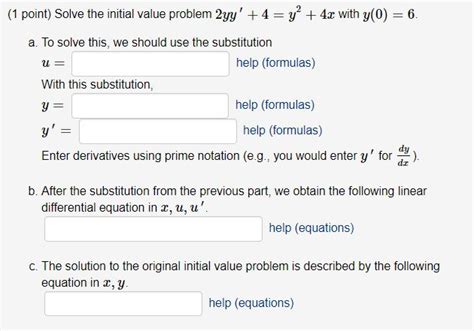 solved 1 point solve the initial value problem 2yy 4