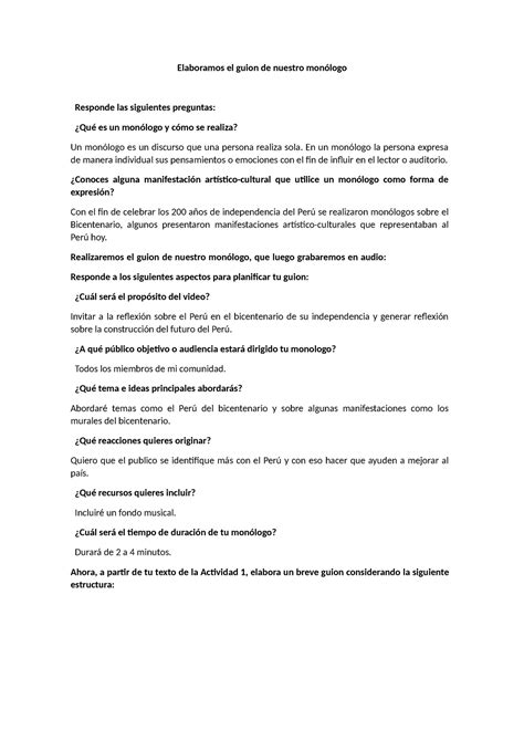 Estructura De Un Monologo Estudiar
