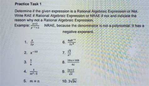 solved practice task 1 determine if the given expression is a rational algebraic expression or