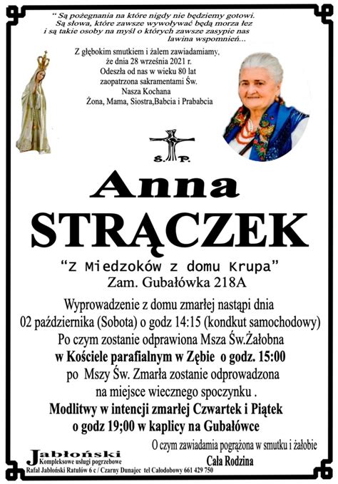 Anna Str Czek Nekrologi Podhale Pl
