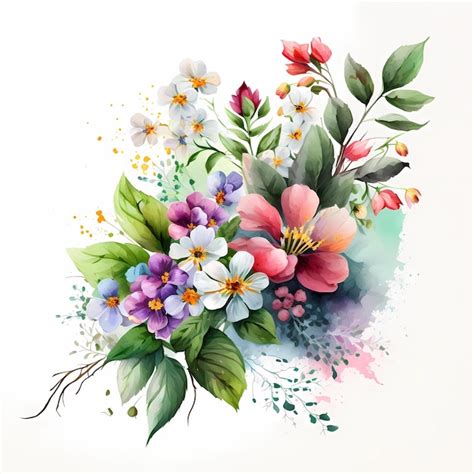 Una Pintura De Acuarela De Flores Y Hojas Foto Premium