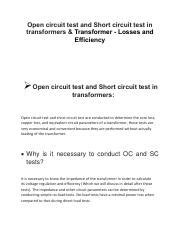 Open Circuit Test And Short Circuit Test In Transformers Pdf Open