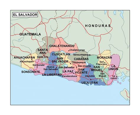 Detailed Administrative Map Of El Salvador El Salvador North