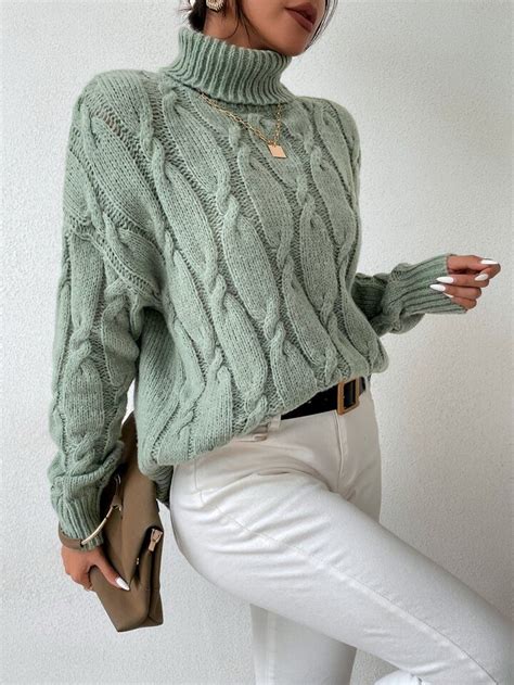 Cable Knit Turtleneck Drop Shoulder Sweater Maglioni A Maglia Moda