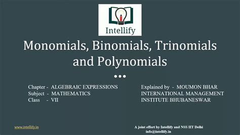 monomials binomials and polynomials class 7 mathematics intellify youtube
