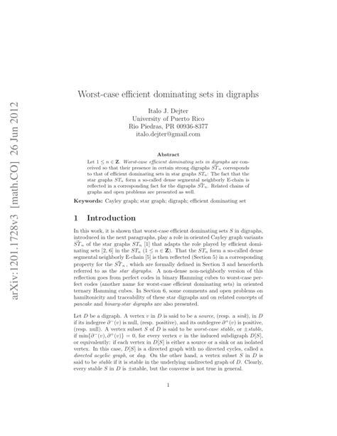pdf worst case efficient dominating sets in digraphs