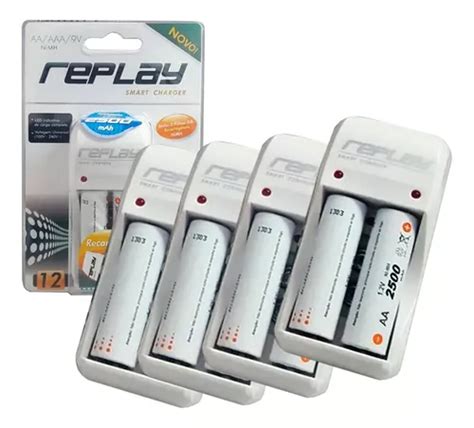 Kit Carregador De Pilhas Pilhas Aa Mah Replay Mercadolivre