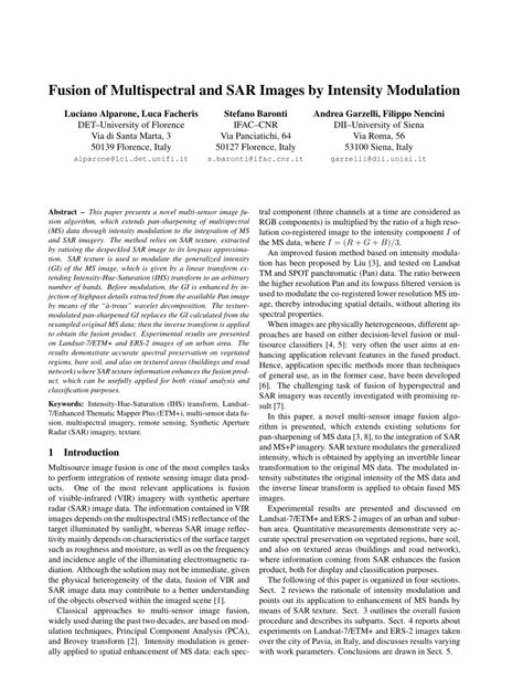 pdf fusion of multispectral and sar images by intensity modulation