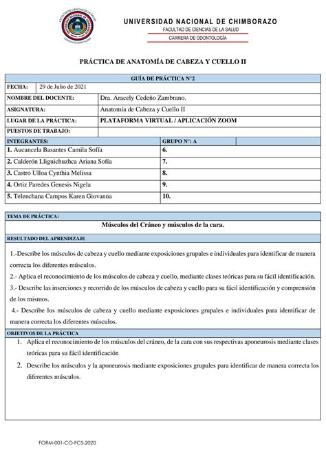 SOLUTION 2 Guia De Laboratorio De Los M Sculos Del Cr Neo Y M Sculos