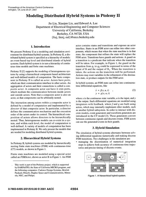 pdf modeling distributed hybrid systems in ptolemy ii