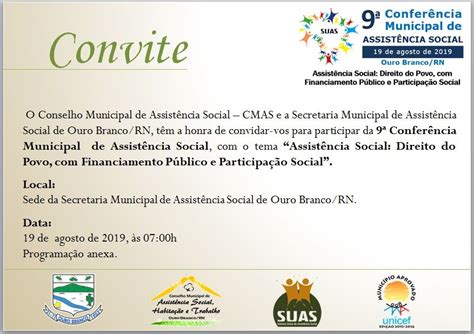Convite para a 9 Conferência Municipal de Assistência Social