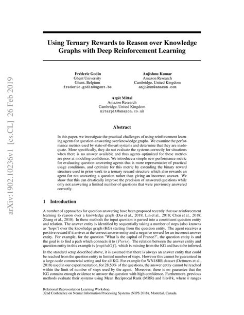 using ternary rewards to reason over knowledge graphs with deep reinforcement learning deepai